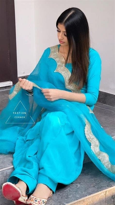 Handmade Sky Blue Punjabi Patiala Suit Dupatta Latest Designer Salwar