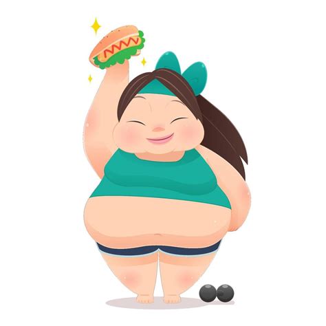 A La Chica Gorda Le Gusta Comer Comida Rápida Pero No Le Gusta Hacer Ejercicio 15766393 Vector