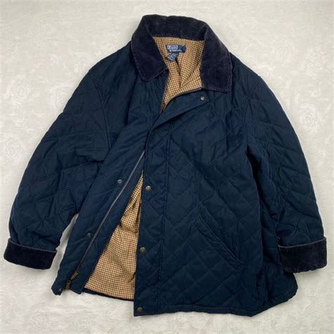 古著 Polo Ralph Lauren 鋪棉 菱格縫線 素面 拼接 燈芯絨 翻領反折袖口 內裏格紋 夾克 外套 L 蝦皮購物