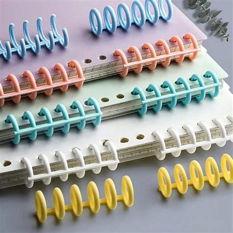 10pcs Plastic Loose Leaf Binders 6 Holes Bookbinding Rings Ring Buckle Line Notebook 5 Colors