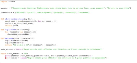 Résolu Programme Python avec les citations de personnages par