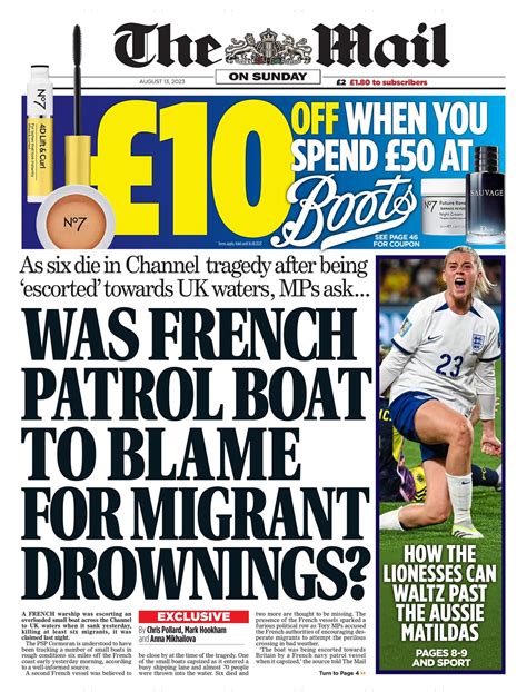 Mail On Sunday Front Page 20th Of August 2023 Tomorrow S Papers Today