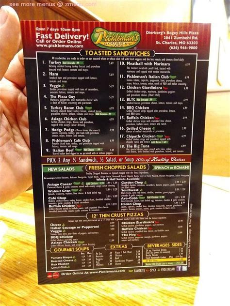 Online Menu Of Picklemans Gourmet Cafe Restaurant St Charles