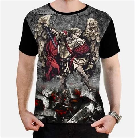 Camiseta Masculina Estampa São Miguel Arcanjo Parcelamento Sem Juros