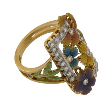 Masriera 18kyg Gold Inspiration Collection Basse Taille Enamel Floral