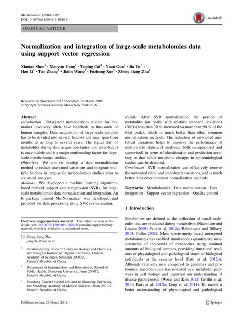 Pdf Normalization And Integration Of Large Scale Metabolomics Data