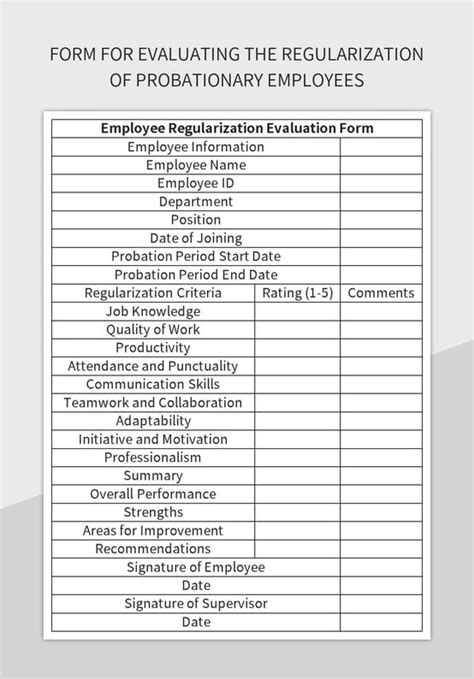 Form For Evaluating The Regularization Of Probationary Employees Excel