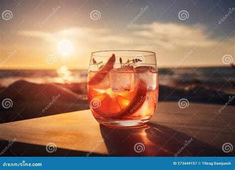 Cocktail On Tropical Sunset Beach Background Drink And Summer Concept