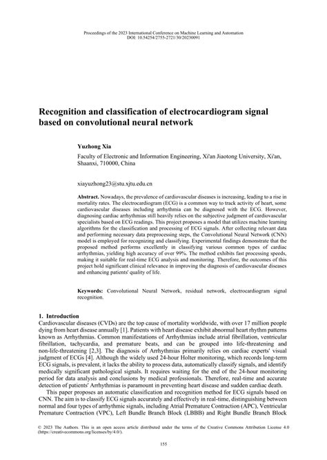 Pdf Recognition And Classification Of Electrocardiogram Signal Based On Convolutional Neural