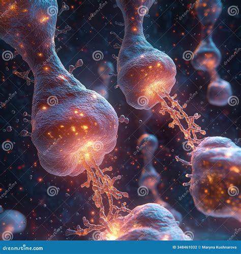 Digital Illustration Shows Neural Synapse Transmission. Vibrant Colors Highlight ...