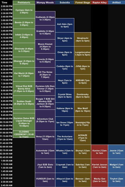 Colored Spreadsheet Set Times Lightdark Mode Rlostlandsmusicfest