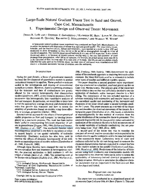 Pdf Large Scale Natural Gradient Tracer Test In Sand And Gravel Cape Cod Massachusetts 1