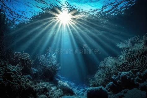 Underwater Sun Rays Deep Water Sunlight Under Sea Sunbeams Background