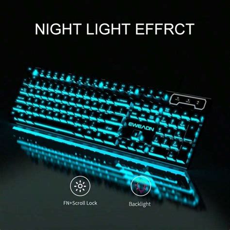 Eweadn Gaming Keyboard 104 Keys Blue Backlit Usb Wired Computer