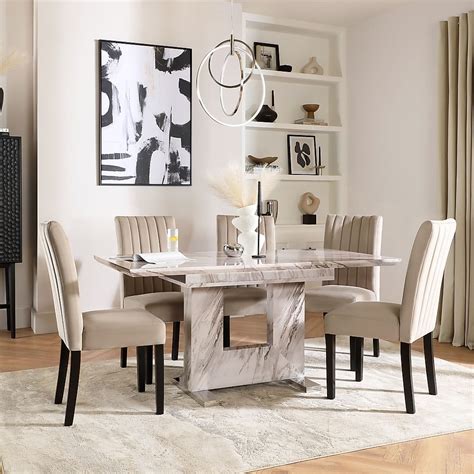 Florence Extending Dining Table And 6 Salisbury Chairs Grey Marble