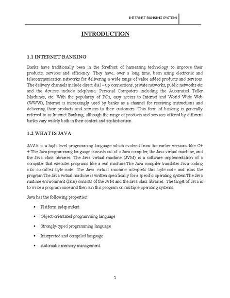Internet Banking Java Project Report Introduction 1 Internet Banking Banks Have Traditionally