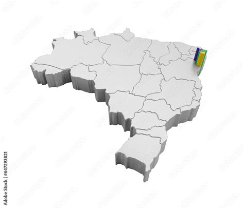 Brazil Map With Sergipe State Flag Isometric On Transparent Background