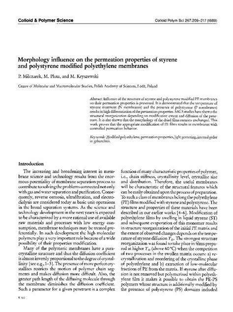 Pdf Morphology Influence On The Permeation Properties Of Styrene And