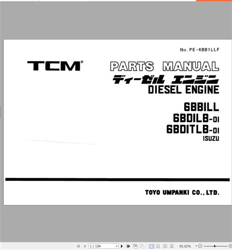 Tcm Diesel Engine 6bbill 6bdilb 01 6bditlb 01 Parts Manual Pe 6bb1llf En Jp