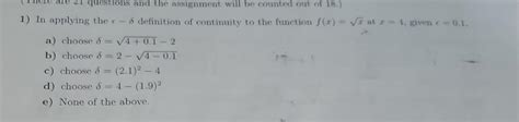 Solved 1 In Applying The C−δ Definition Of Continuity To