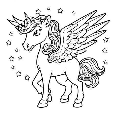 Pegasus Einhorn Mit Sternen Kostenloses Ausmalbild