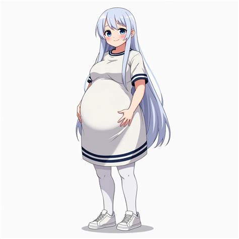 Anime Girl Long Hair Big Pregnant Dark Blue Eyes Pregnant Girl