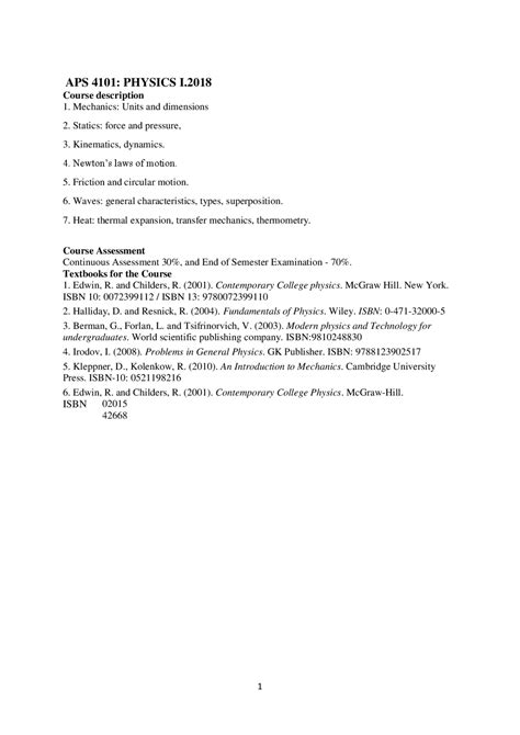 Physics Volume 1 For Engineering L Study Notes Physics Docsity