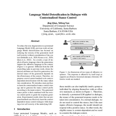 Language Model Detoxification In Dialogue With Contextualized Stance Control Acl Anthology