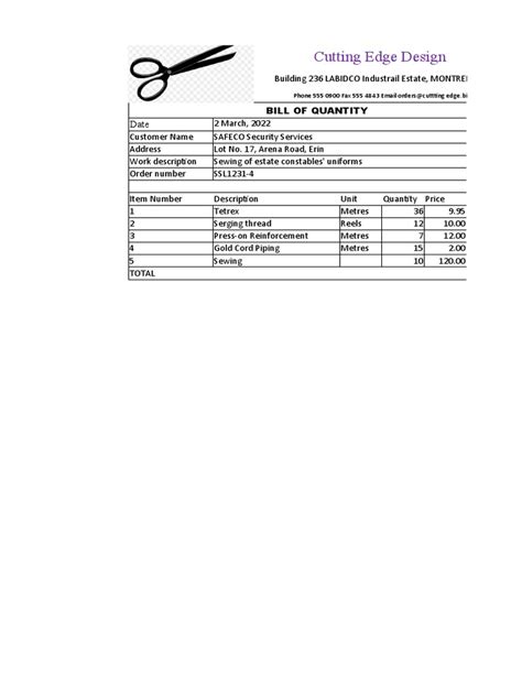 Edpm Bill Of Quantity Pdf