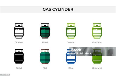 다른 스타일의 가스 실린더 아이콘 가스 실린더 벡터 아이콘은 윤곽선 솔리드 컬러 필링 그라디언트 및 플랫 스타일로 설계되었습니다