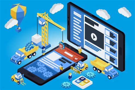 Mobile App Development, Experienced Team. Flat 3d Isometric Stock ...