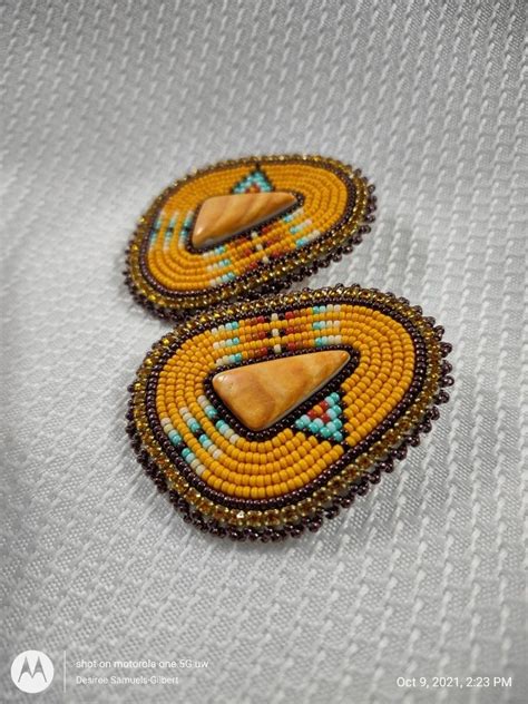 Handmade Brown And Blue Beaded Earrings