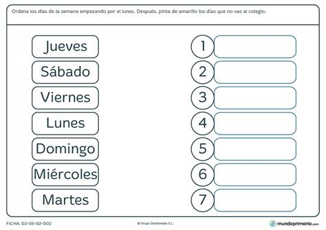 Ficha De Los Días De La Semana Para Primaria