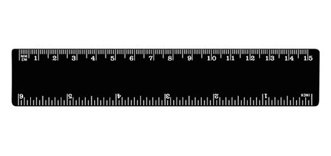 블랙 눈금자 절연 인치 센티미터 밀리미터 제국 및 미터법 거리 길이 단위 Cm 및 Mm 마크 상세한 평면 레이 매크로 클로즈업 플라스틱에 흰색 숫자 눈금자에 대한 스톡 벡터