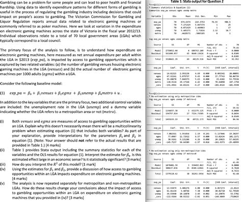 Table 1 Stata Output For Question 2 0211 H E