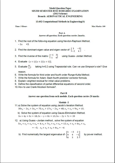 Kerala University B Tech Computational Methods In Engineering S 2016