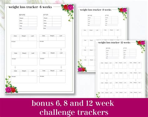 Printable Floral Weight Loss Tracker Weight Loss Journal Fitness
