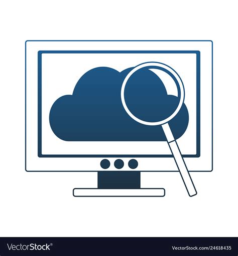 Computer With Cloud Computing Blue Lines Vector Image