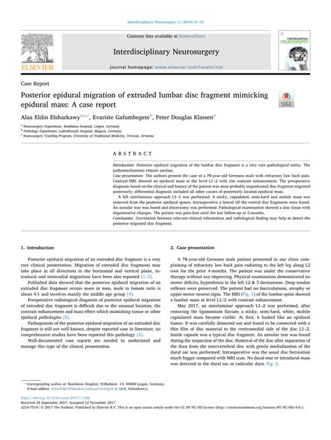 Pdf Posterior Epidural Migration Of Extruded Lumbar Disc Fragment