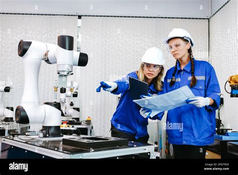 Female Automation Machine Engineer Student Study And Inspection Control