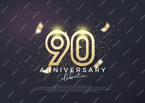 90주년 기념 골드 라인 디자인 포스터 배너 축하 인사말을 위한 프리미엄 벡터 프리미엄 벡터