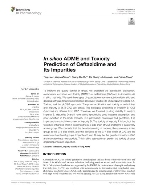 Pdf In Silico Adme And Toxicity Prediction Of Ceftazidime And Its Impurities