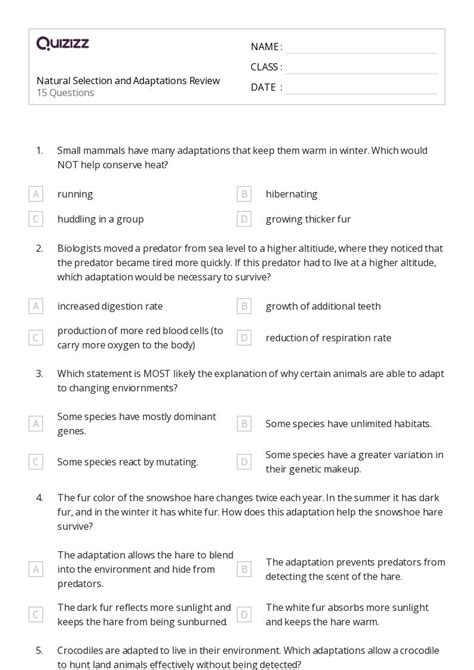 50 Natural Selection And Adaptations Worksheets For 6th Year On