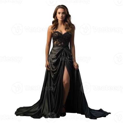 Girl In A Beautiful Black Long Evening Dress Isolated 33053750 Png