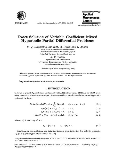 Pdf Exact Solution Of Variable Coefficient Mixed Hyperbolic Partial Differential Problems