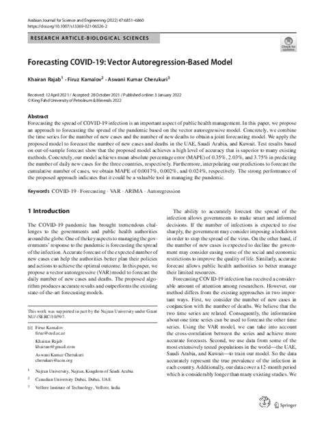 Pdf Forecasting Covid 19 Vector Autoregression Based Model