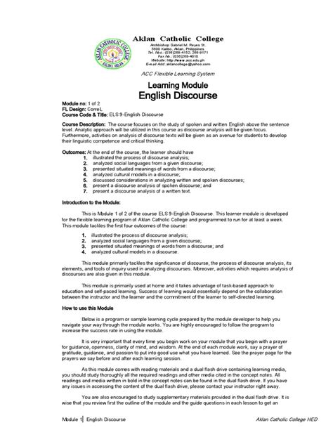 English Discourse Learning Module Pdf Discourse Linguistics