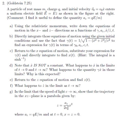 goldstein 7 25 a particle of rest mass m charge q