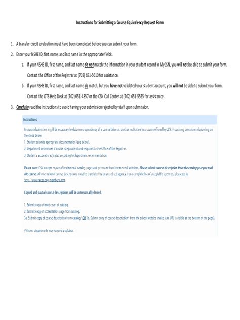 Fillable Online Instructions For Submitting A Course Equivalency