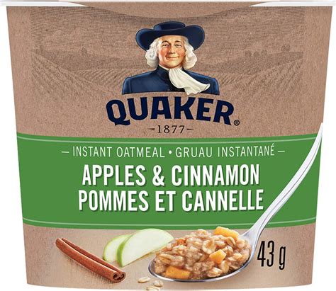 Quaker Apples And Cinnamon Instant Oatmeal Cup Multi Pack 43g Pack Of